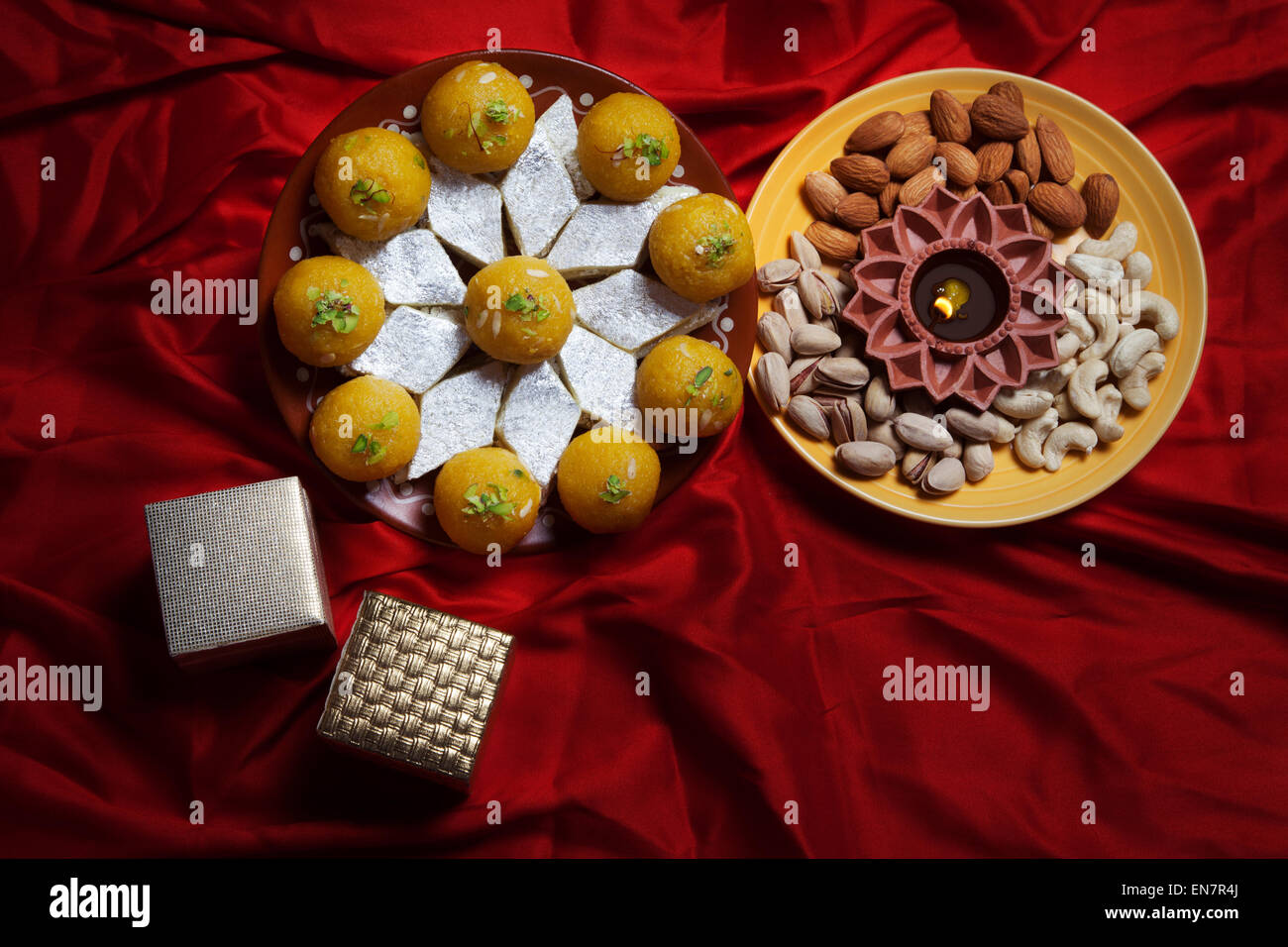 Top view of sweets , nuts and gifts Stock Photo - Alamy