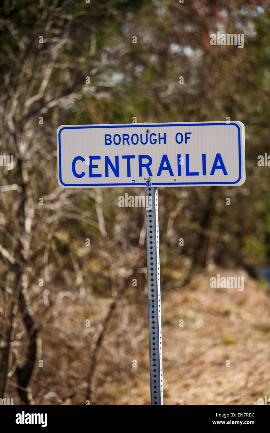 Misspelled sign for Centralia, PA on Route 61 where a mine fire that ...