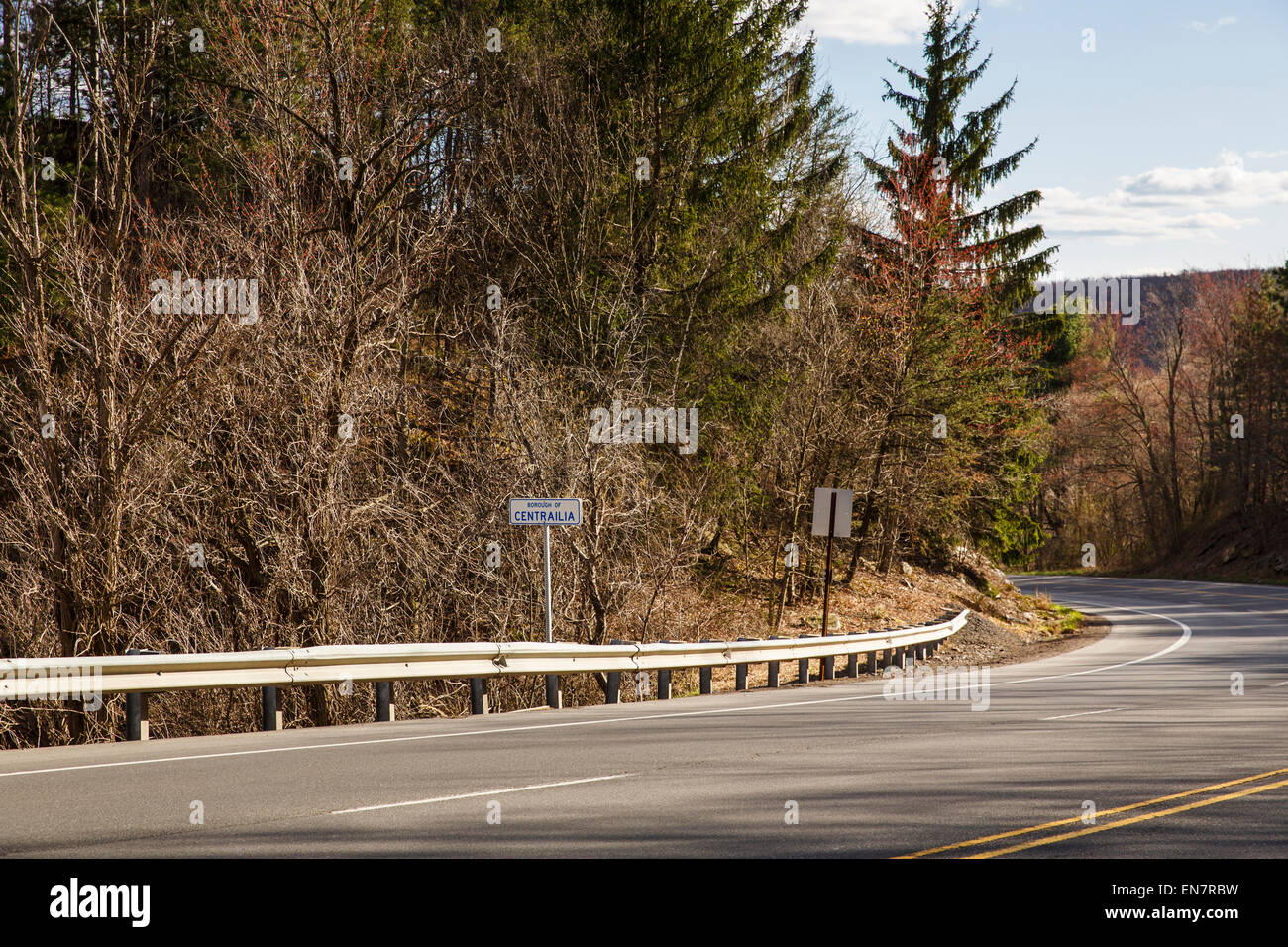 Misspelled sign for Centralia, PA on Route 61 where a mine fire that ...
