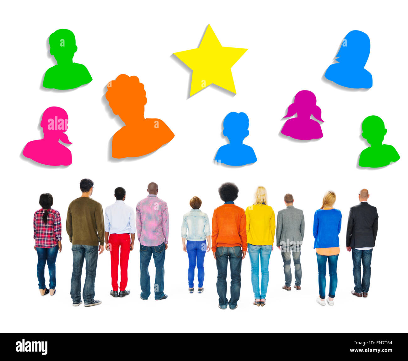 Multiethnic People Facing Backwards with Human Symbols Stock Photo - Alamy