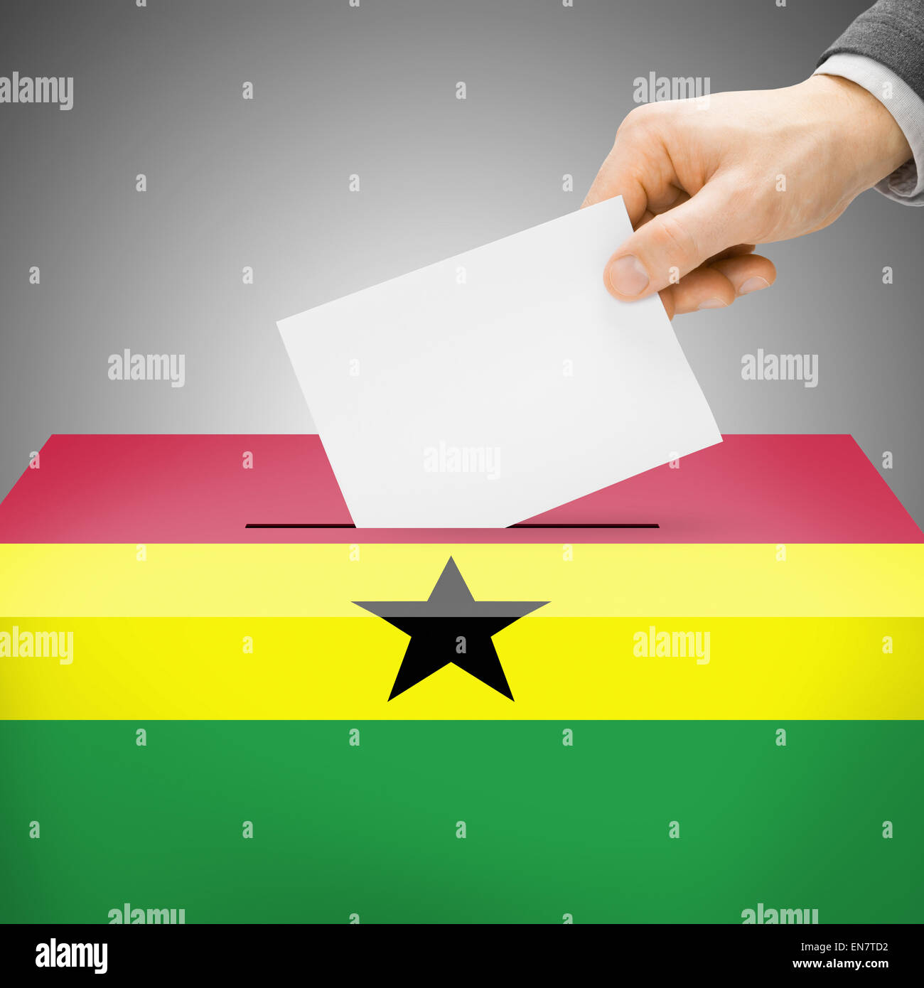 Ballot box painted into national flag colors - Ghana Stock Photo - Alamy