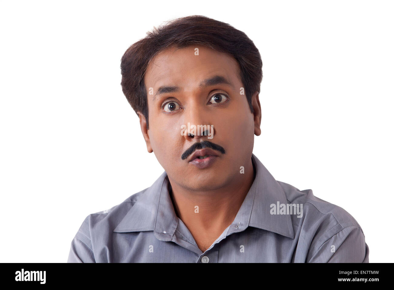 Close up portrait of a surprised man on a white background Stock Photo ...