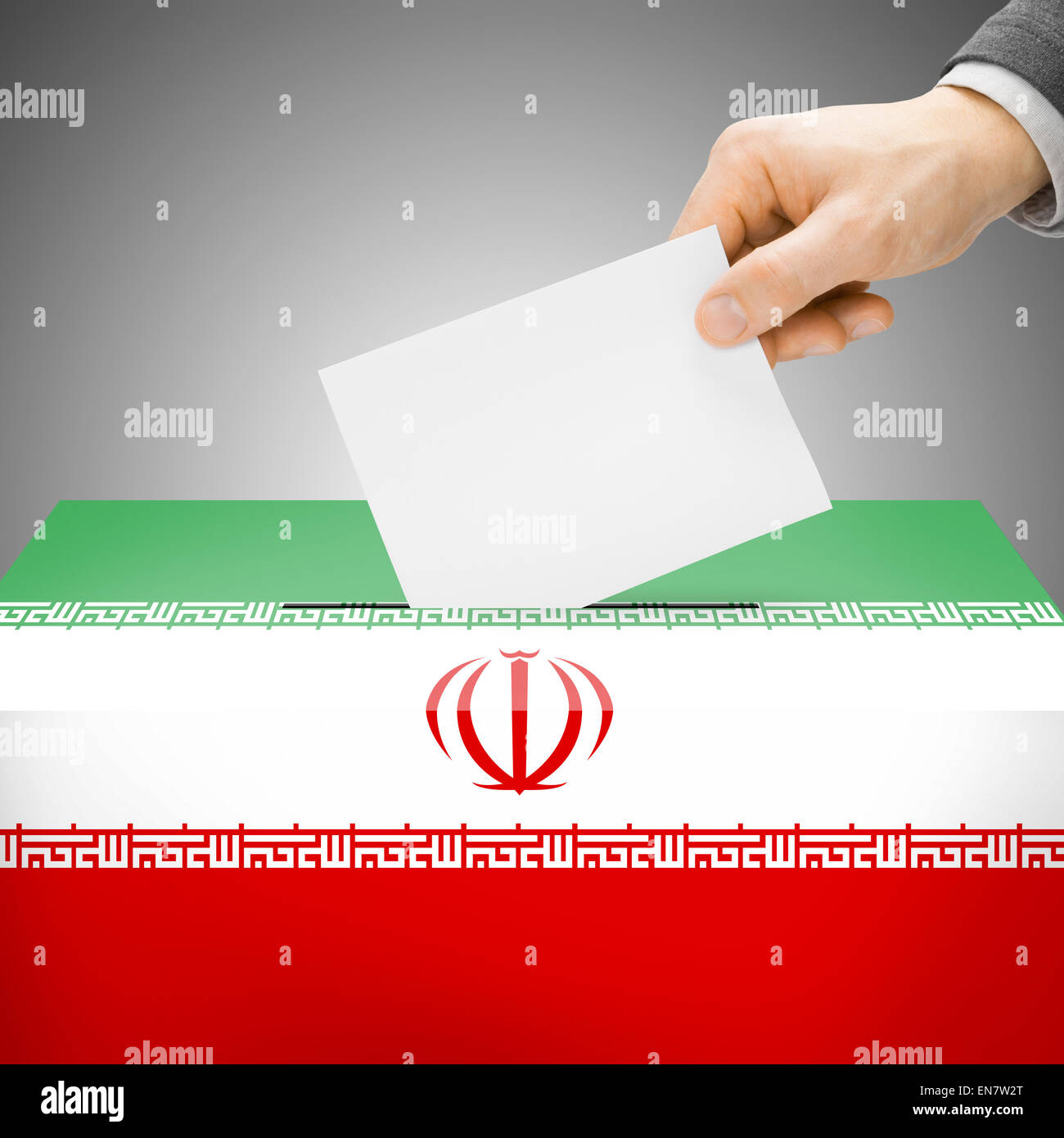 Ballot box painted into national flag colors - Iran Stock Photo - Alamy