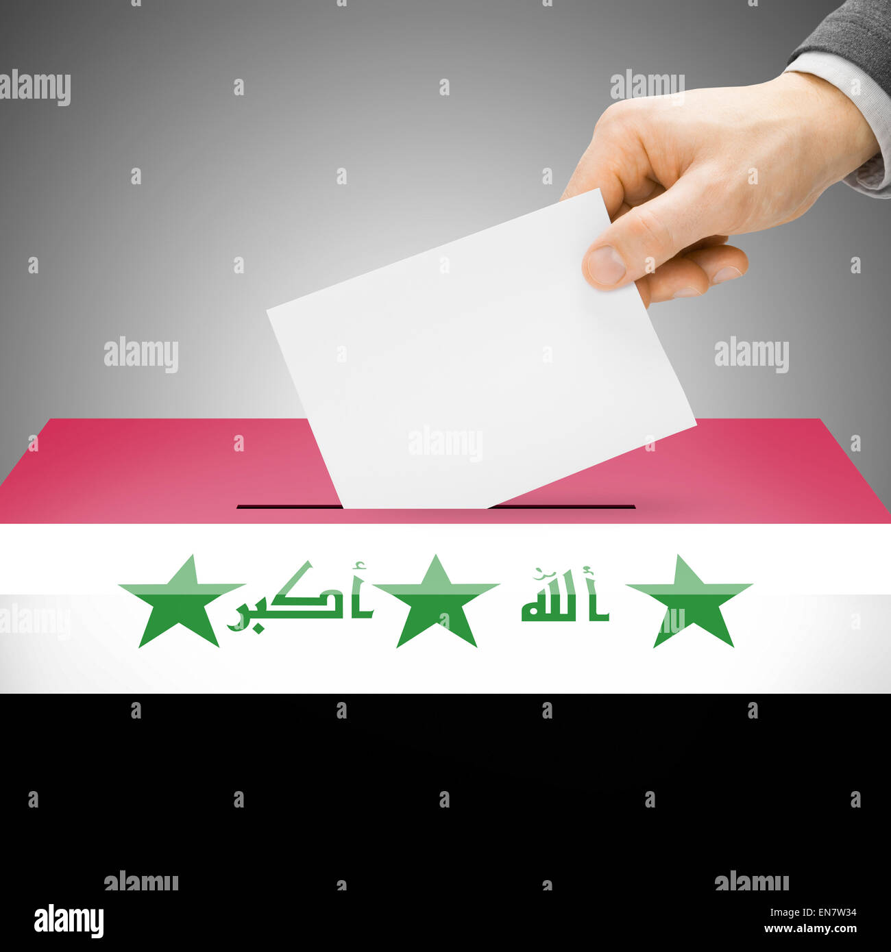 Ballot box painted into national flag colors - Iraq Stock Photo - Alamy