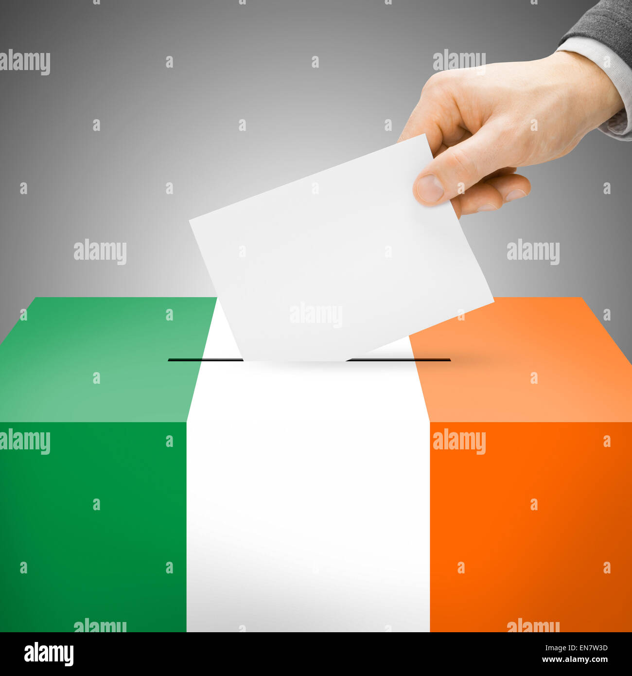 Ballot box painted into national flag colors - Ireland Stock Photo - Alamy