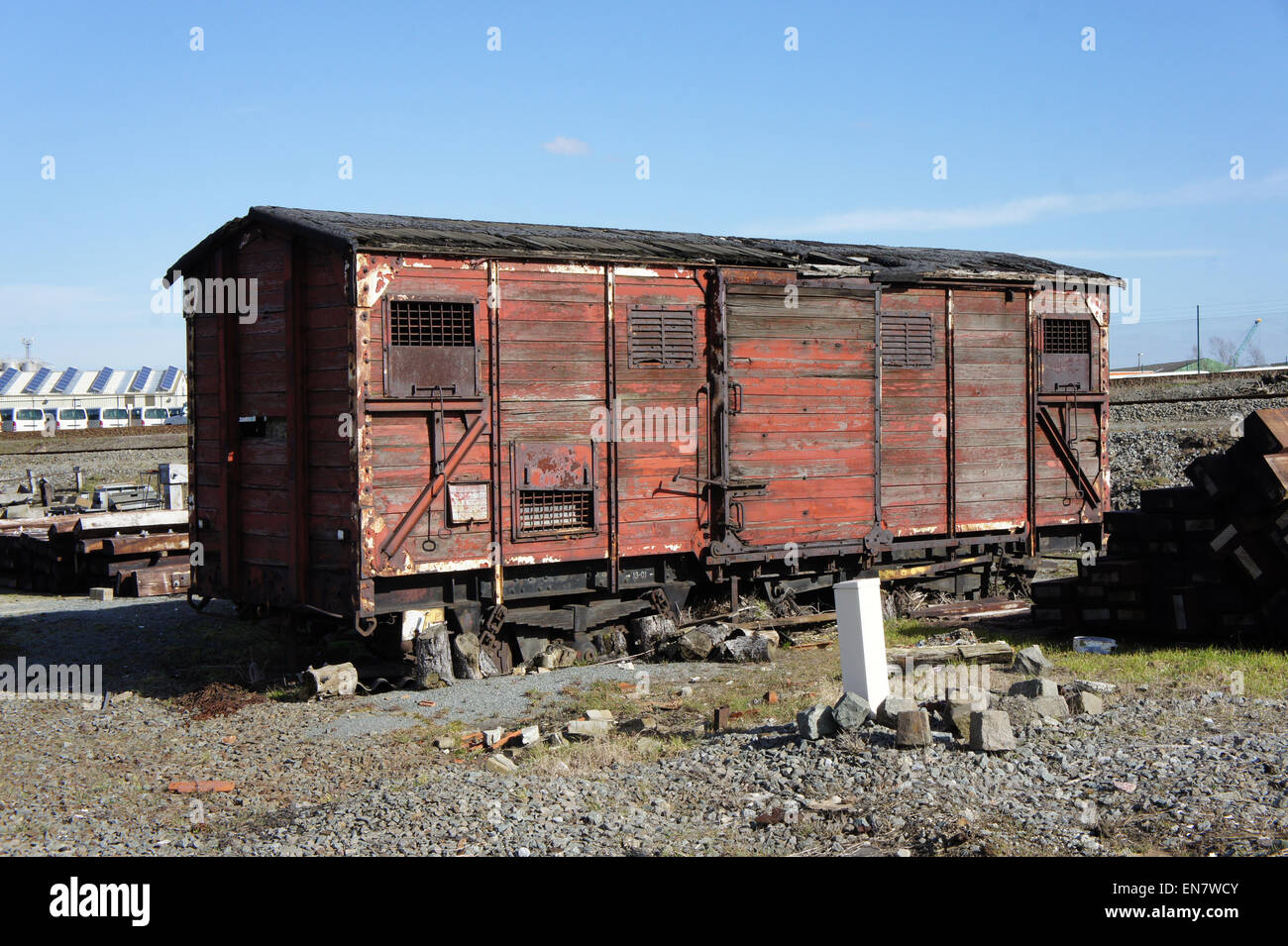 An old railroad wagon displayed along the Oosterweelsteenweg near the ...