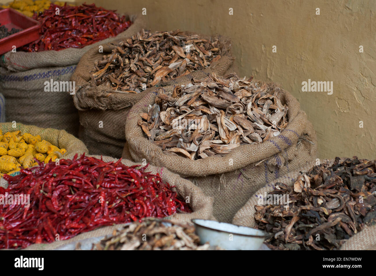 Sacks of dried foods at the market Stock Photo - Alamy