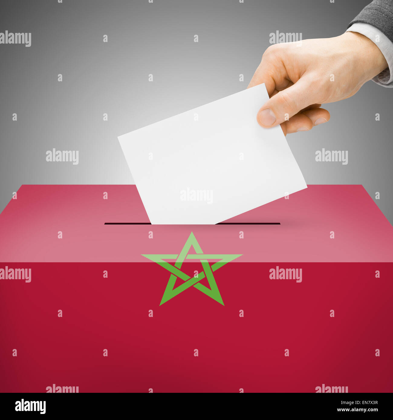 Ballot box painted into national flag colors - Morocco Stock Photo - Alamy