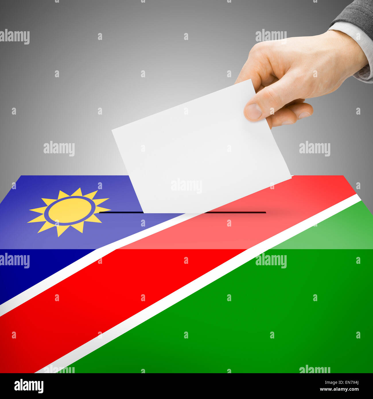 Ballot box painted into national flag colors - Namibia Stock Photo - Alamy