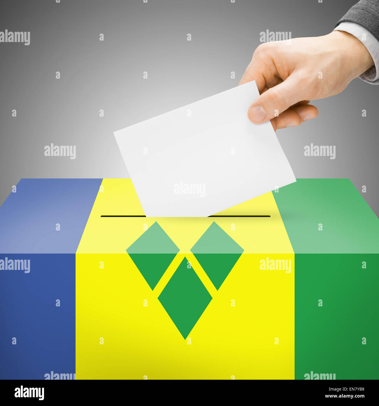 Ballot box painted into national flag colors - Saint Vincent and the ...