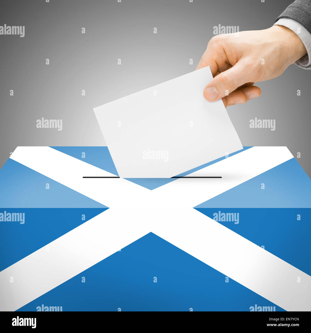 Ballot box painted into national flag colors - Scotland Stock Photo - Alamy