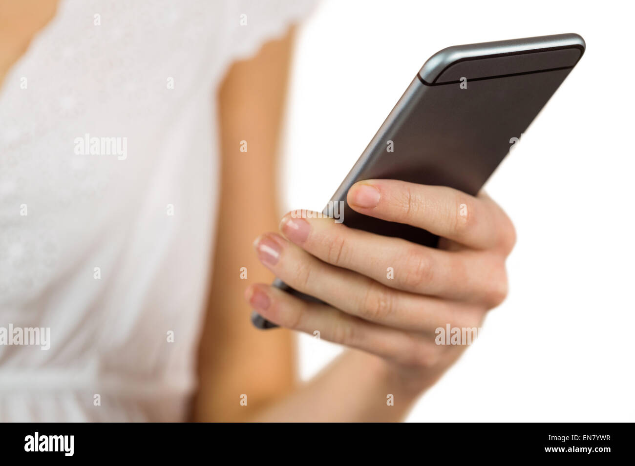 Woman sending a text message Stock Photo - Alamy