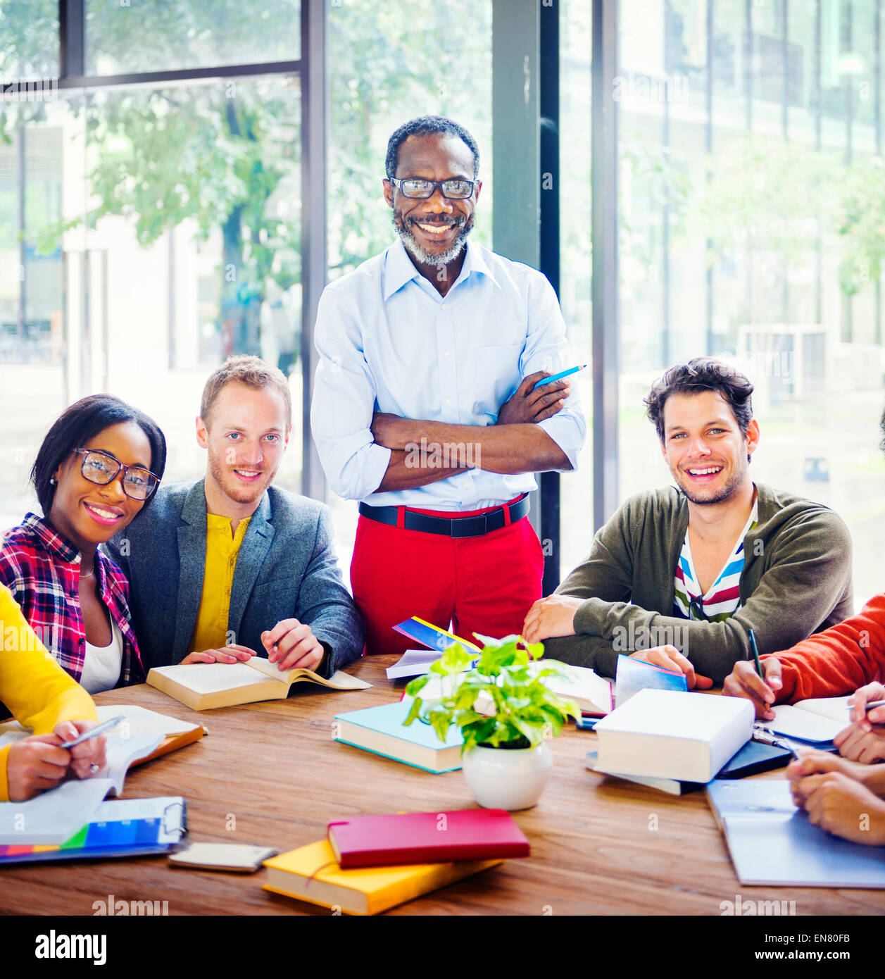 Group of Multiethnic Cheerful Students with the Professor Stock Photo ...