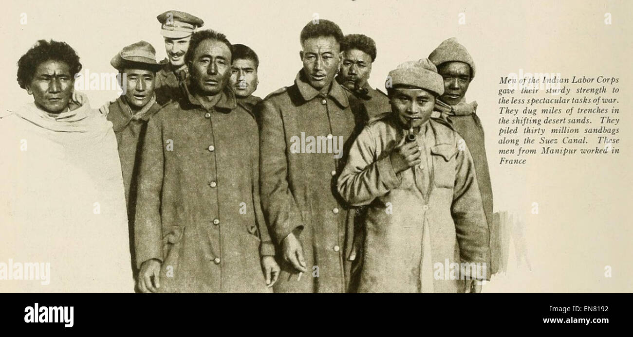 This 1919 photograph captures men from the Indian Labor Corps, showing ...