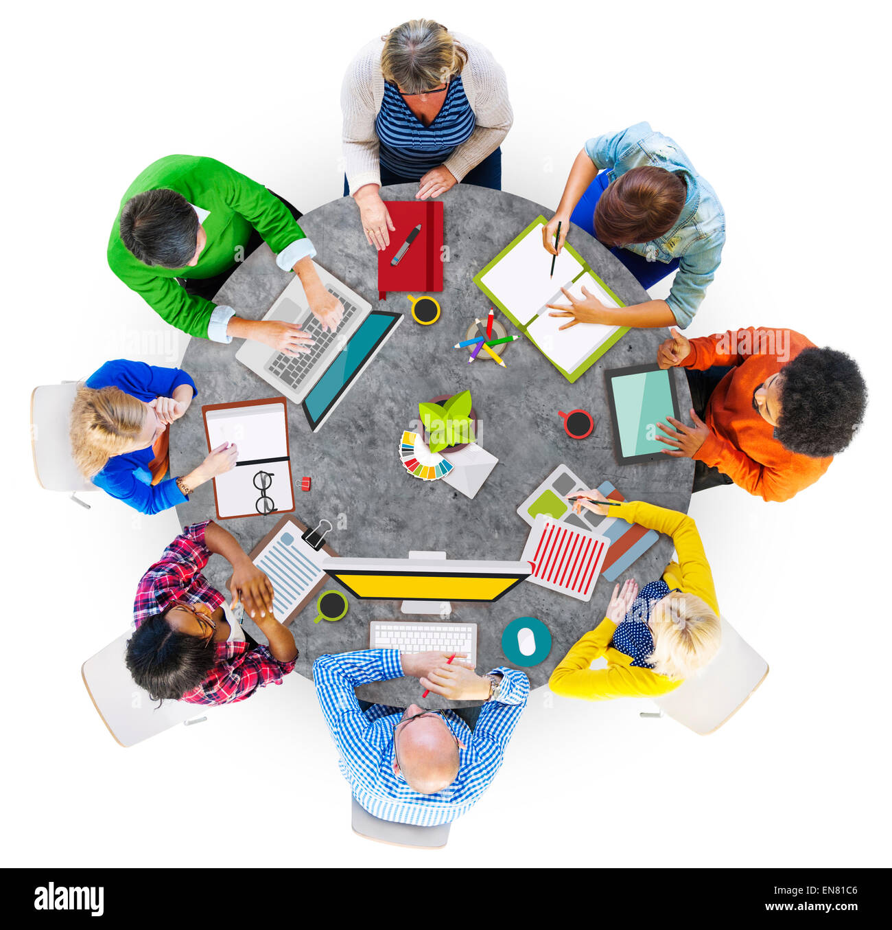 Aerial View of People with Digital Devices Stock Photo - Alamy