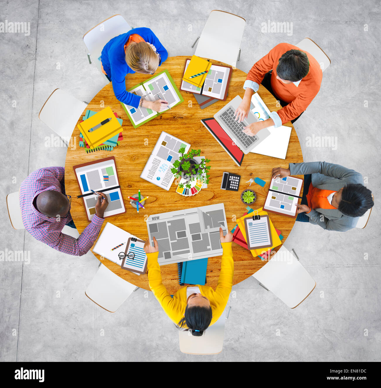 Aerial View of People with Digital Devices Stock Photo - Alamy