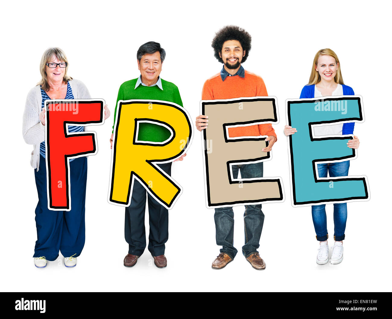 Multiethnic Group of People Holding Free Stock Photo - Alamy
