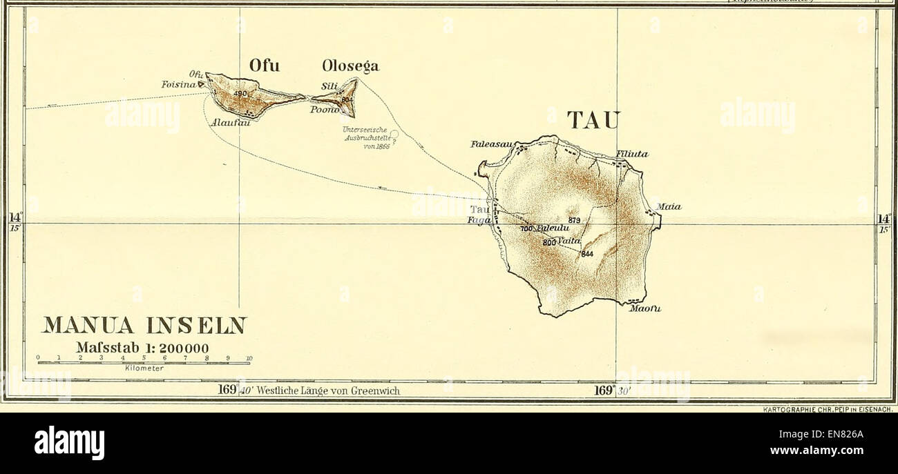A map of the Manu Islands, located in Samoa, published in 1910 by PEIP ...