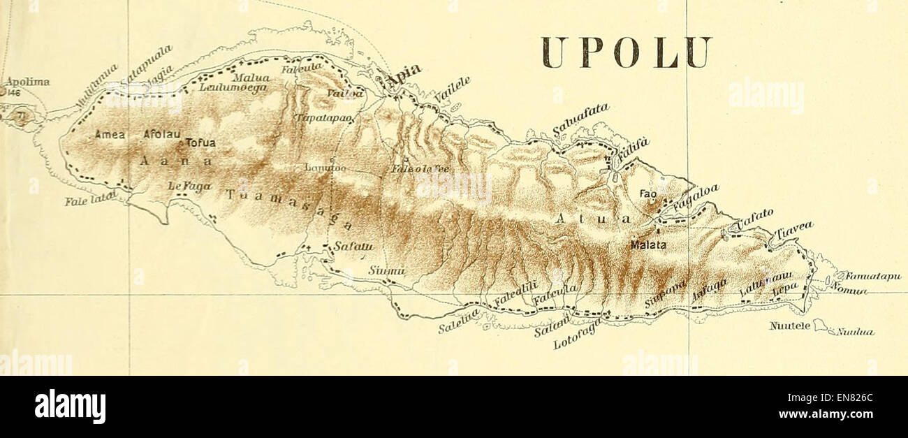 This 1910 map by Peip illustrates Upolu Island, part of Samoa, showing ...