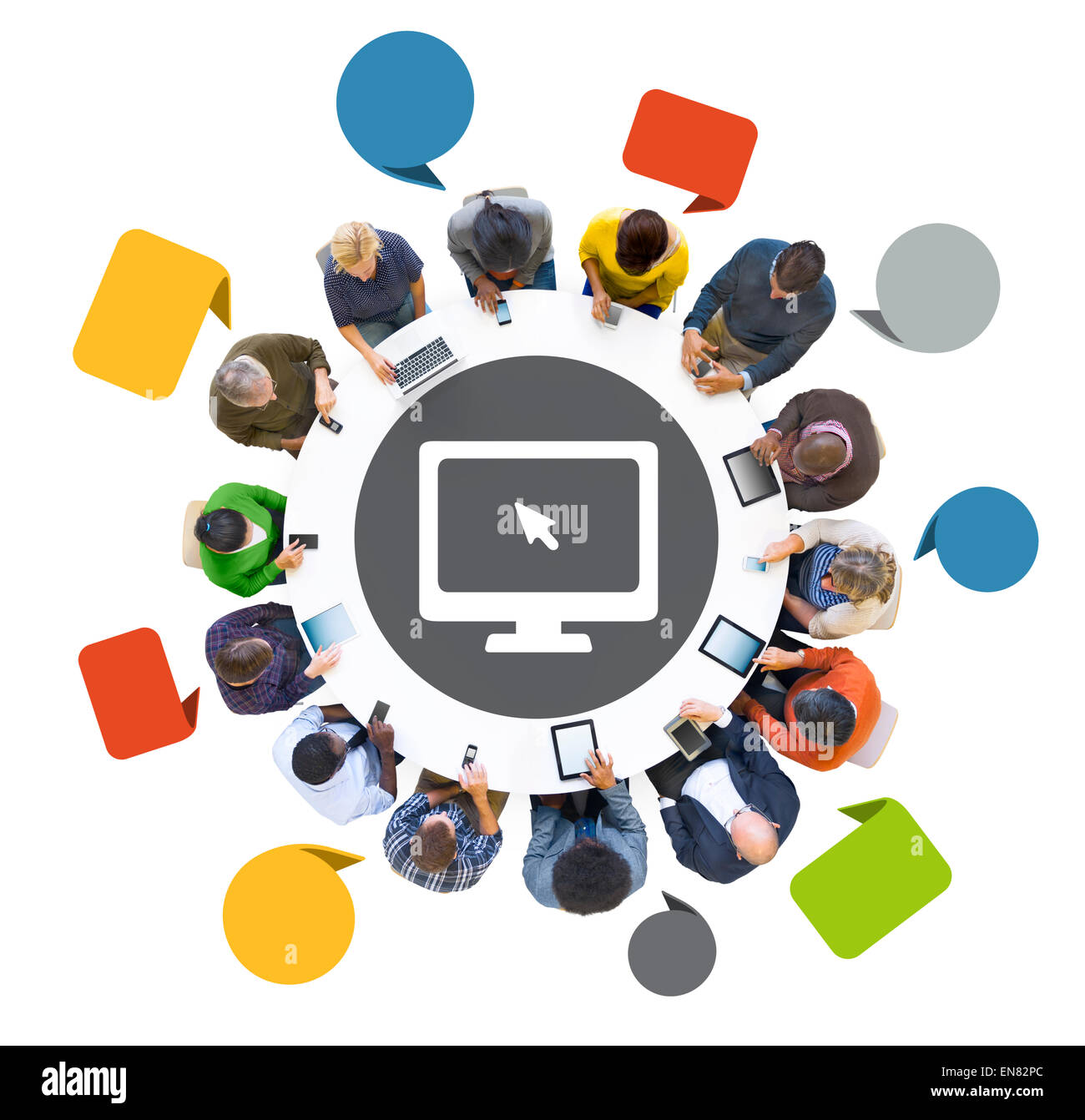 Multiethnic People Social Networking Around Conference Table Stock ...