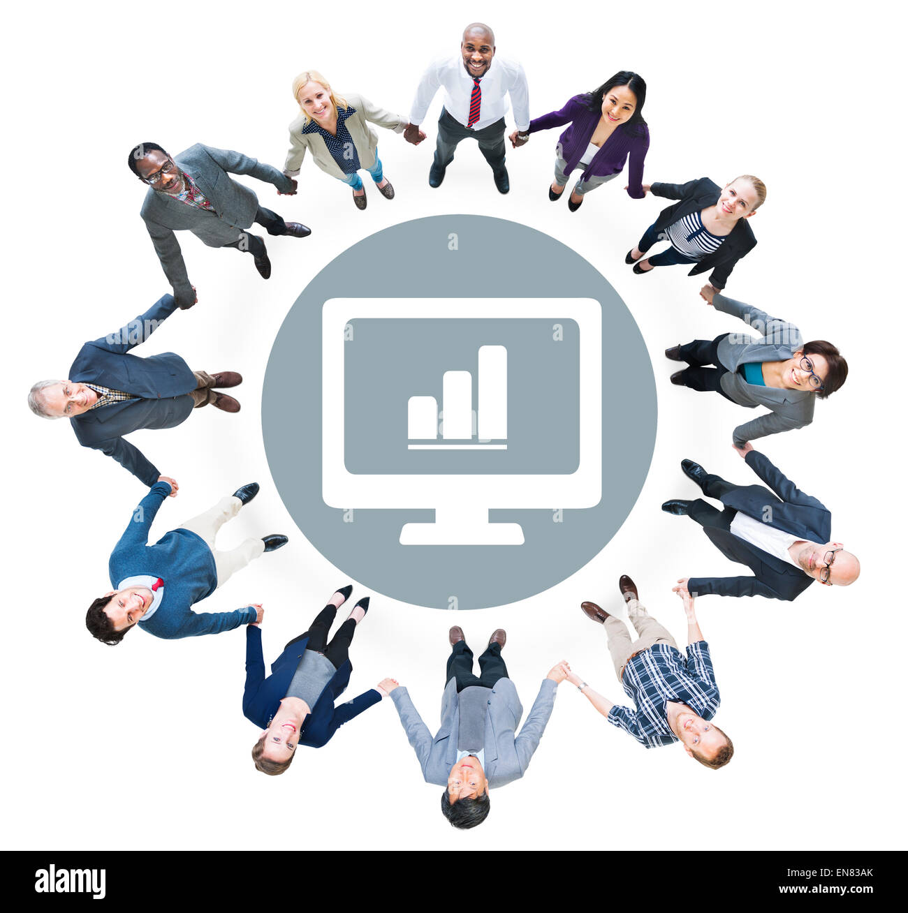 Business People Looking Up with Bar Graph Symbols Stock Photo - Alamy
