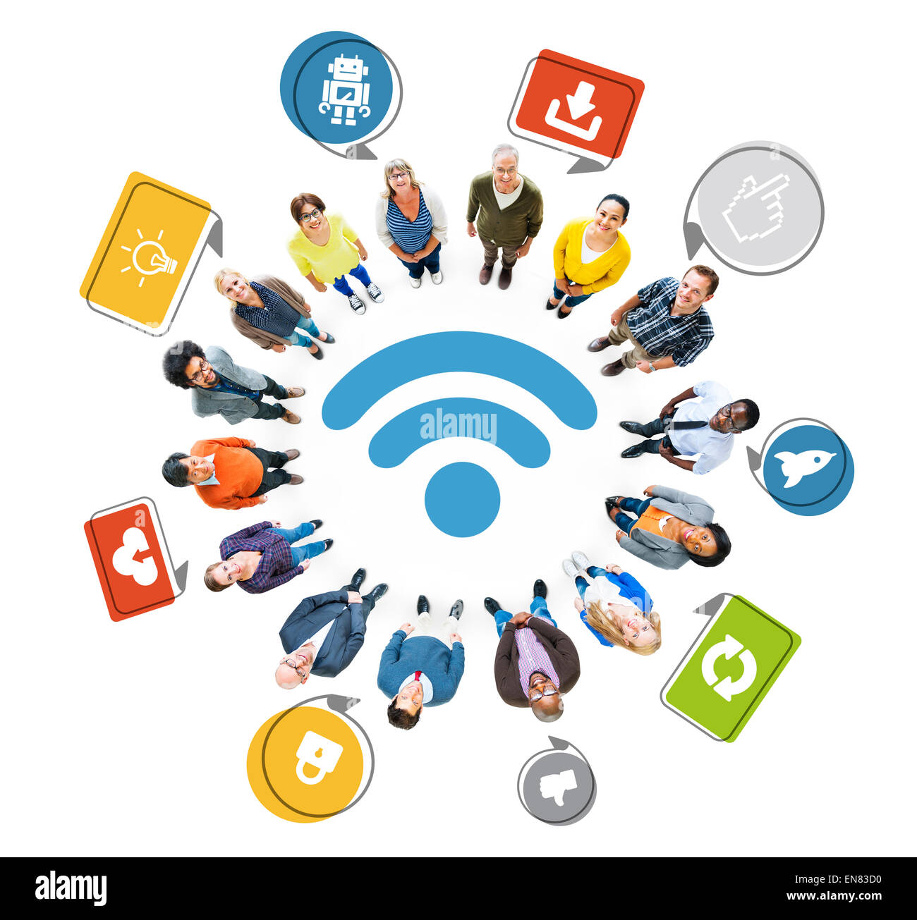 Multi-Ethnic Group of People and Wireless Technology Concept Stock ...