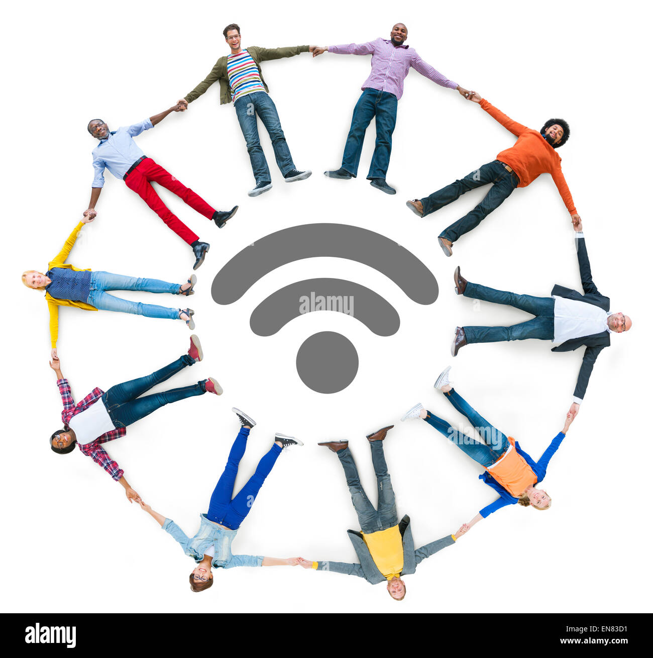 Multiethnic People Forming Circle and Wireless Technology Concept Stock ...