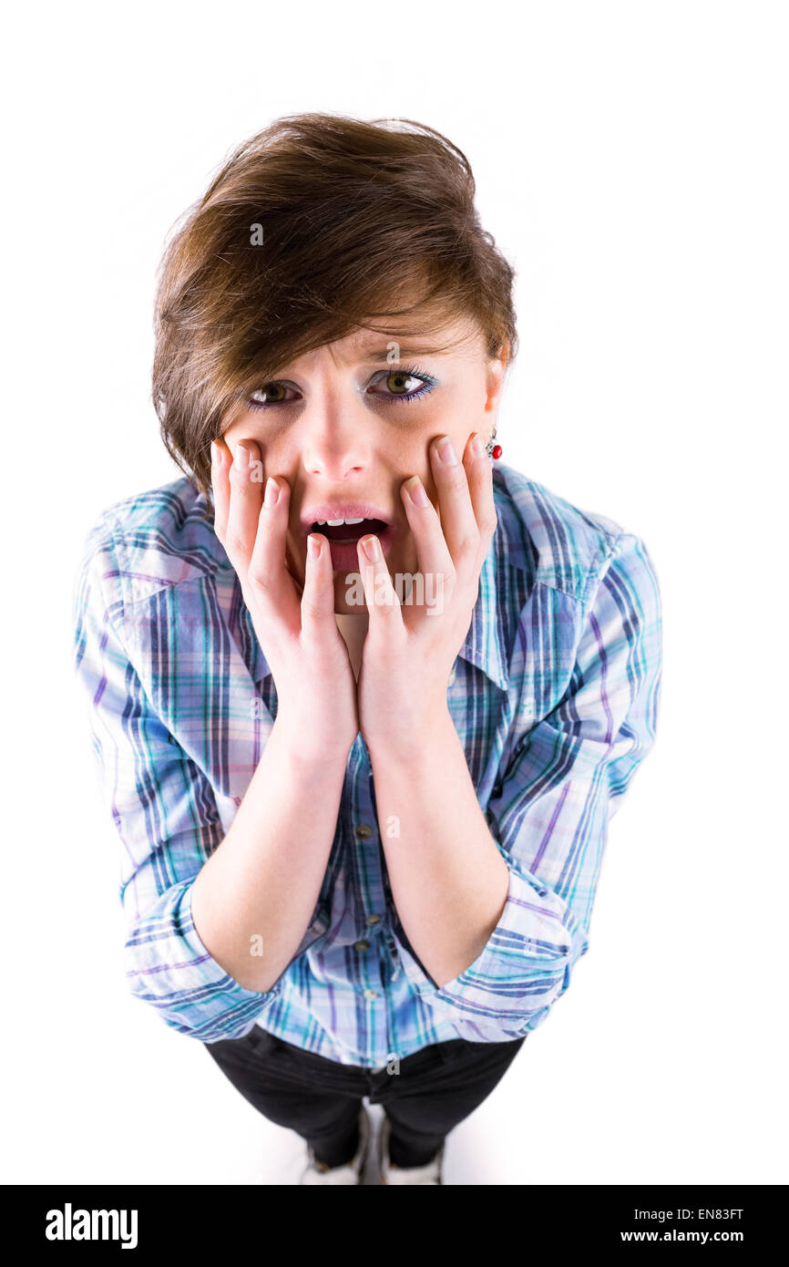 Worried pretty brunette Stock Photo - Alamy