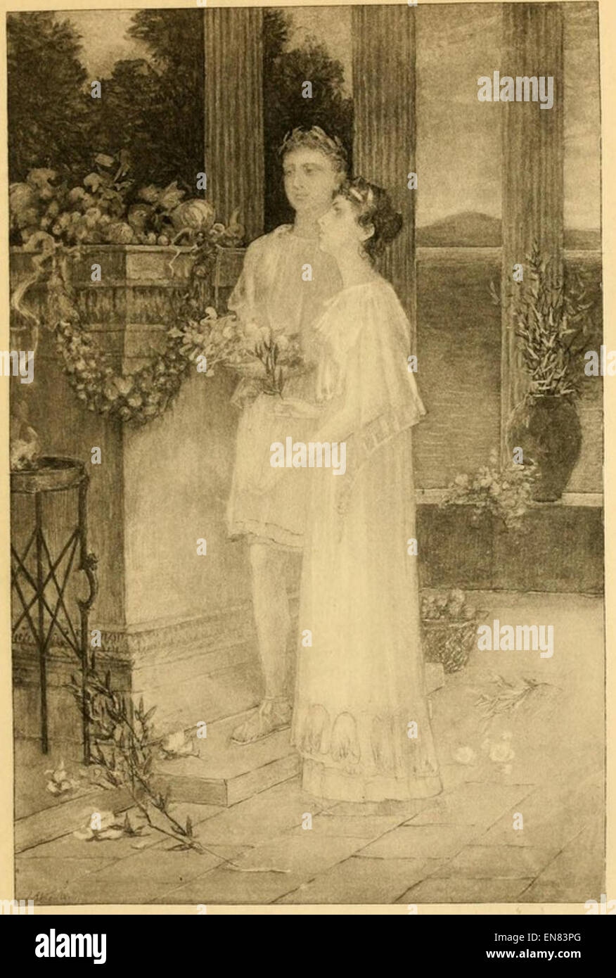 An 1893 illustration by J. Alden Weir, depicting fruit offerings ...
