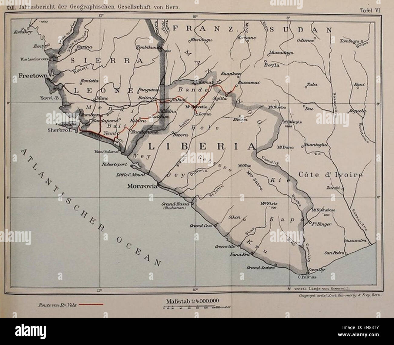 This 1911 map by Volz depicts the journey through the interior of ...