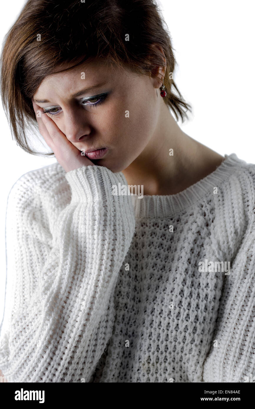 Pretty brunette feeling sad Stock Photo - Alamy