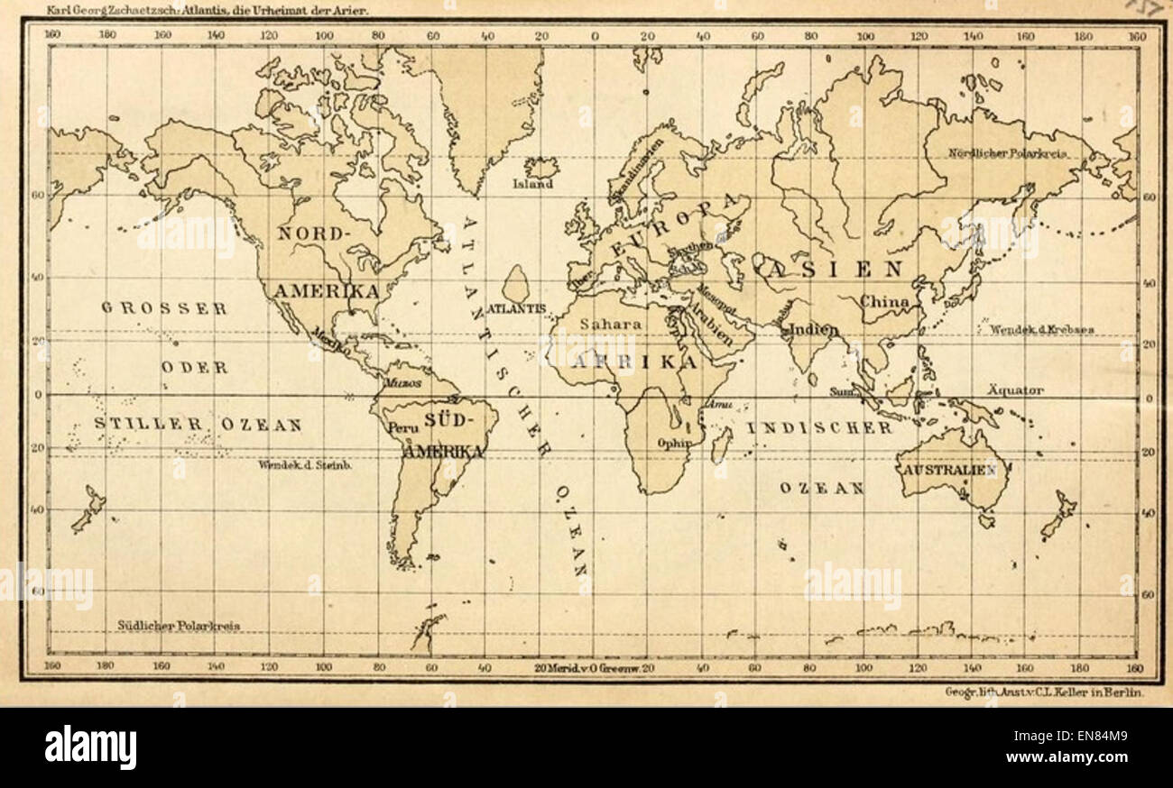 A 1922 map by Zschaettsch depicting Atlantis in the Atlantic Ocean ...