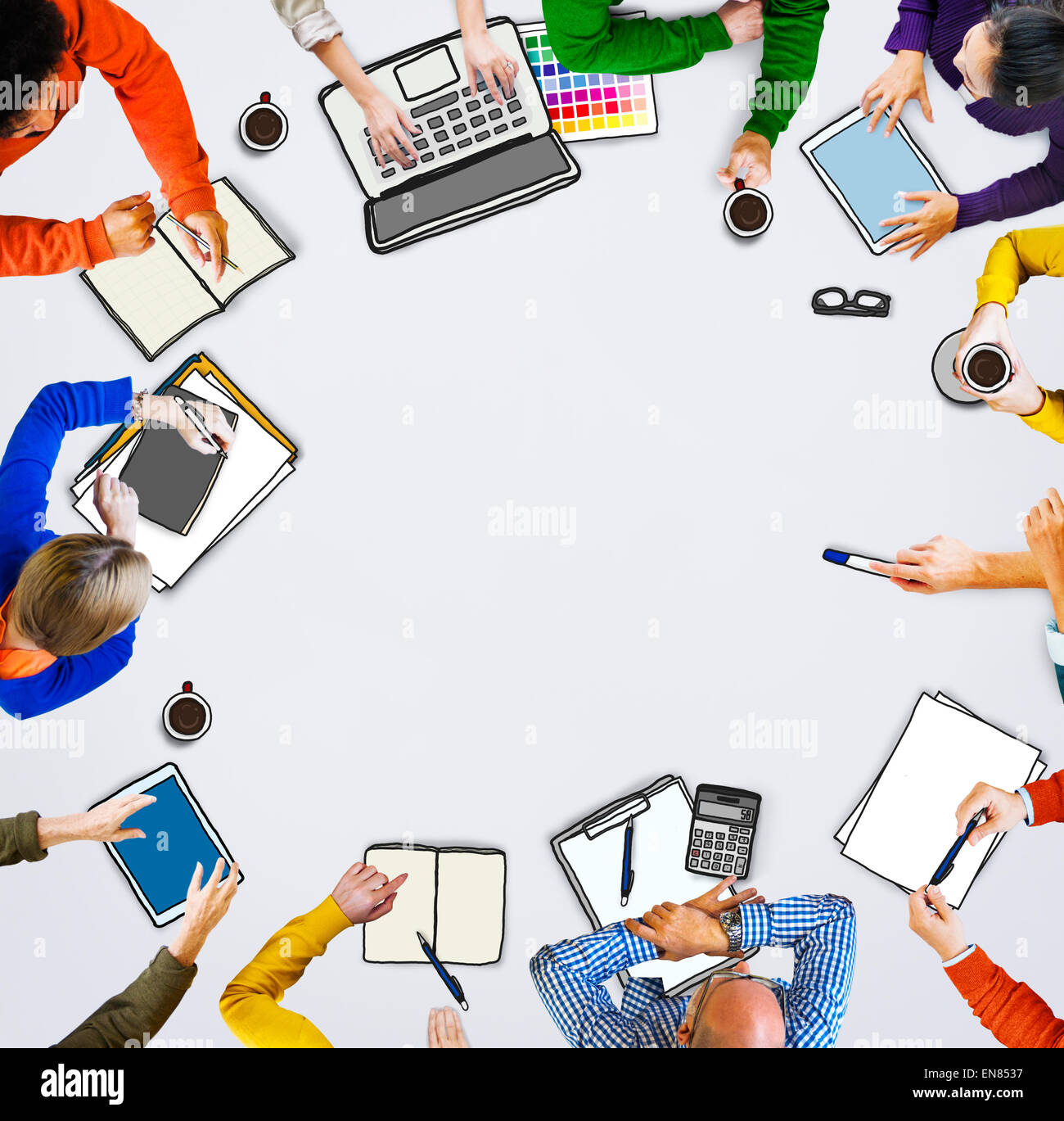 Group of People with Digital Devices In Photo and Illustration Stock ...