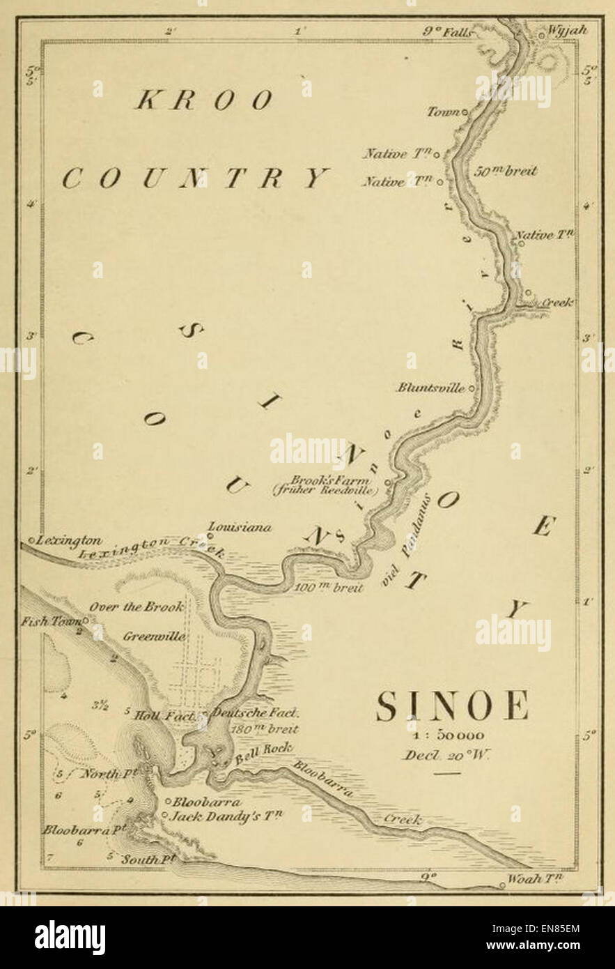 An 1890 map by Tikofer depicting the Sinoe region. This map provides ...