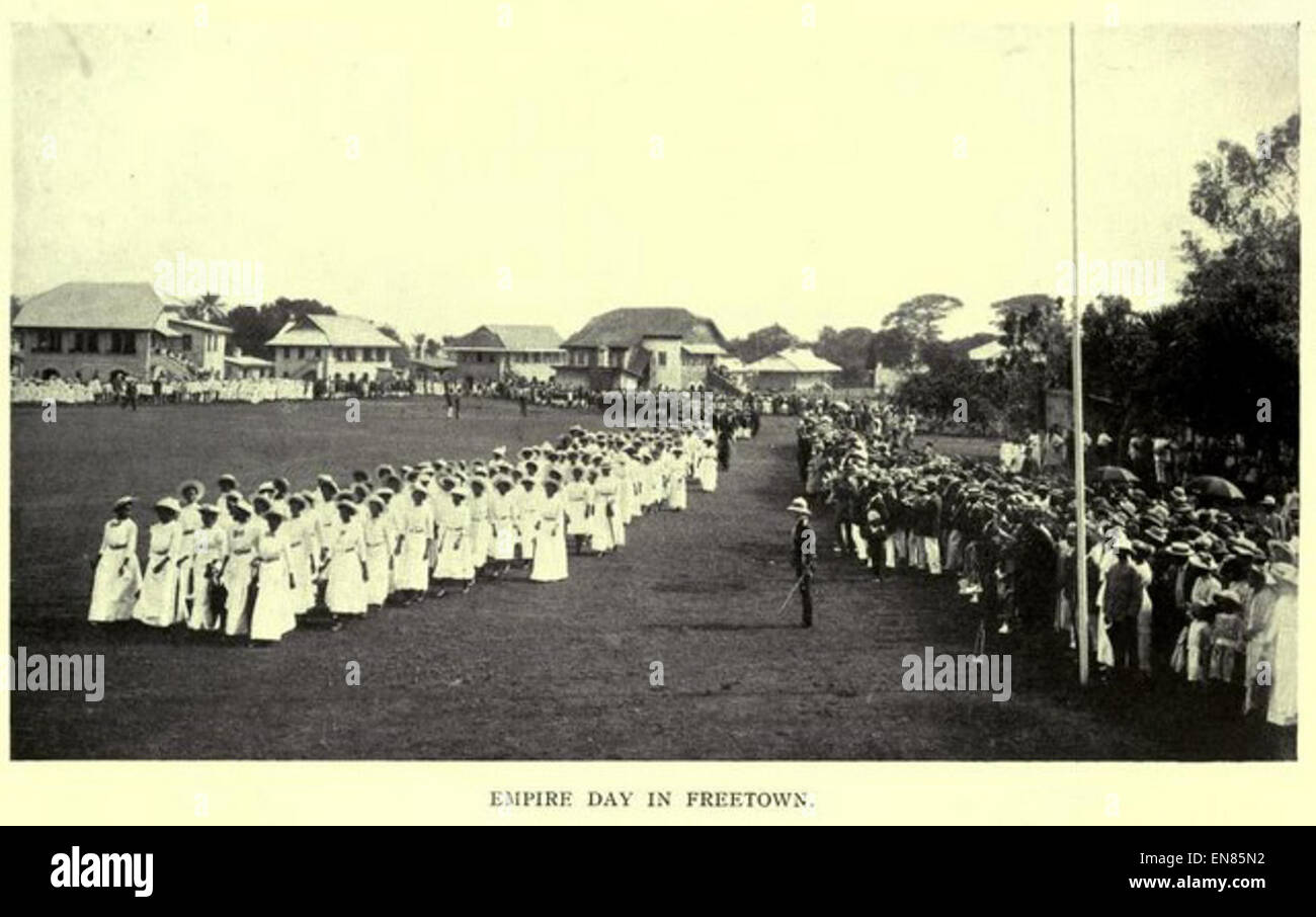 A 1915 illustration showing Freetown during Empire Day celebrations ...