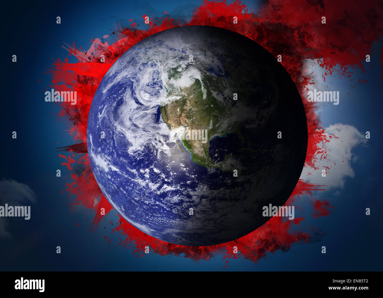 Composite image of earth with red smoke Stock Photo - Alamy