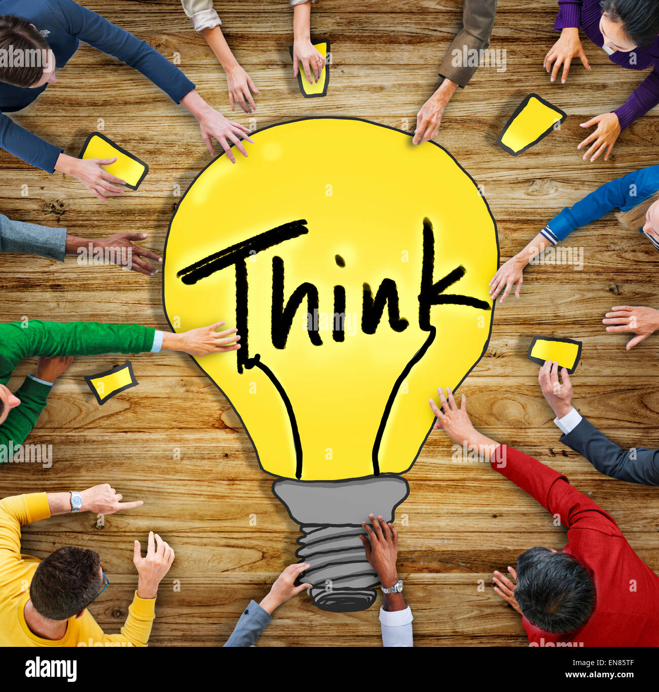 Aerial View of Diverse People with Text Think Stock Photo - Alamy