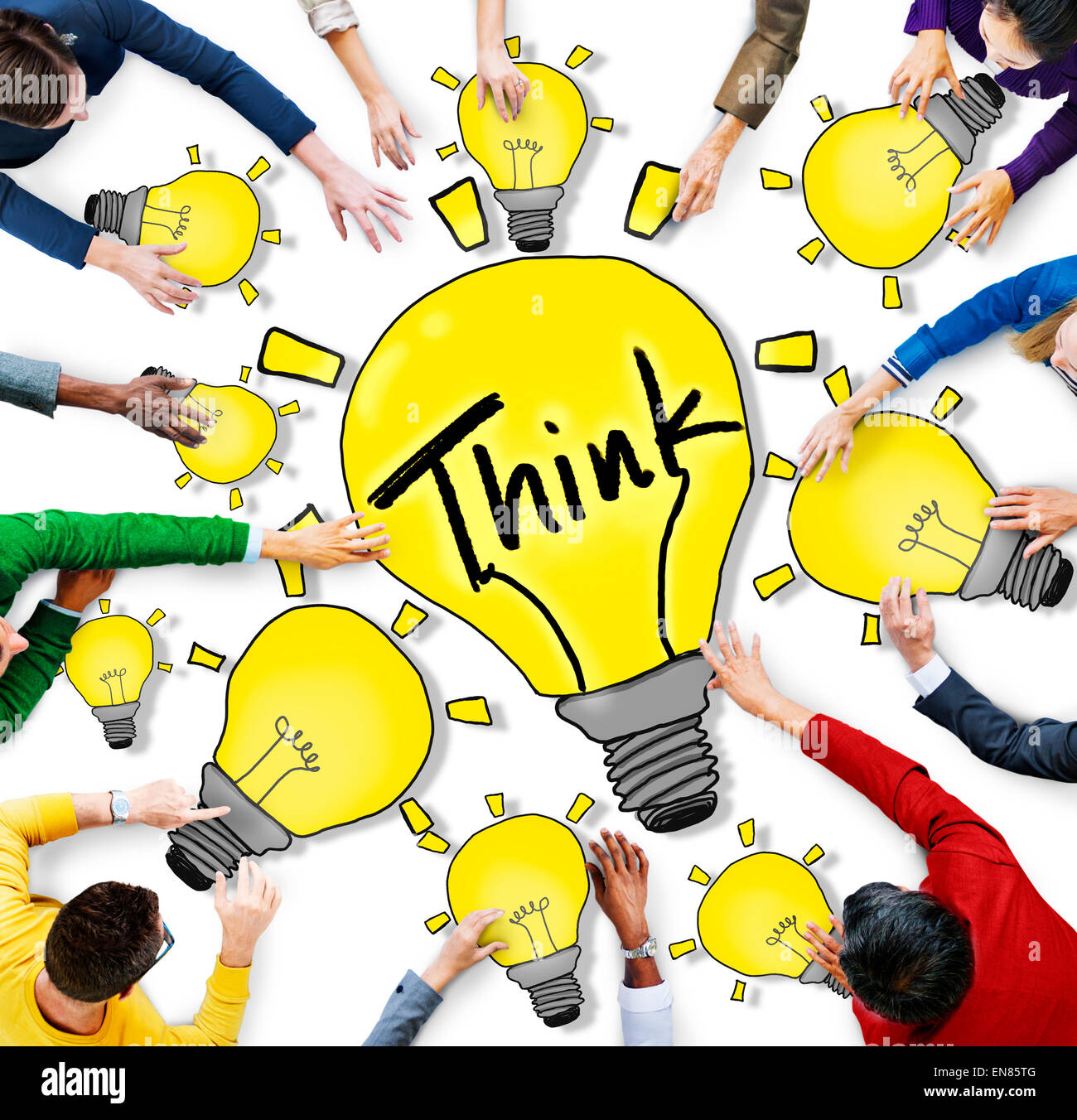 Aerial View of Diverse People with Text Think Stock Photo - Alamy