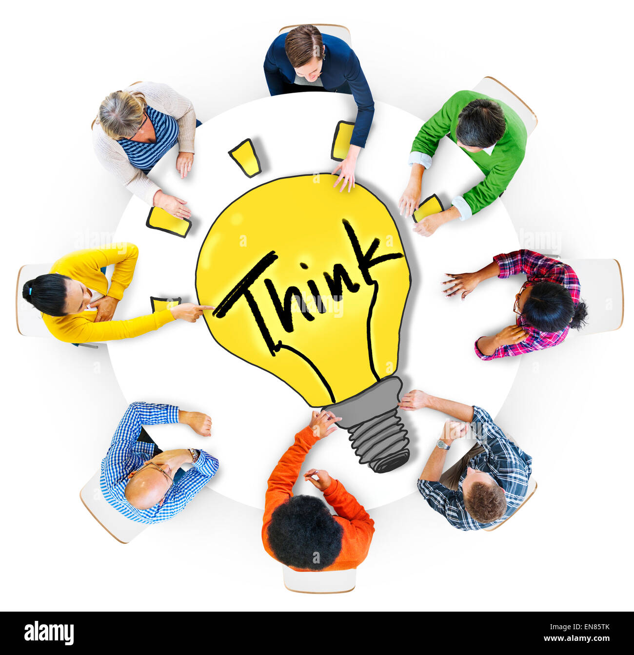 Aerial View of Diverse People with Text Think Stock Photo - Alamy