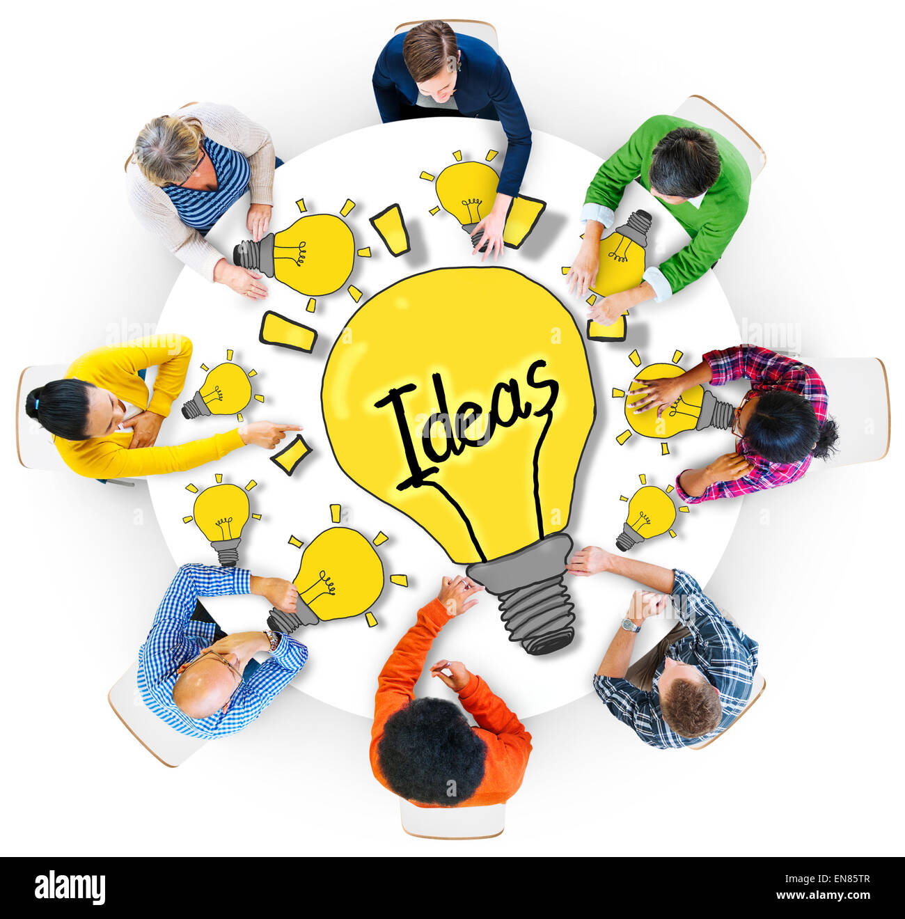 Aerial View of Diverse People with Text Ideas Stock Photo - Alamy