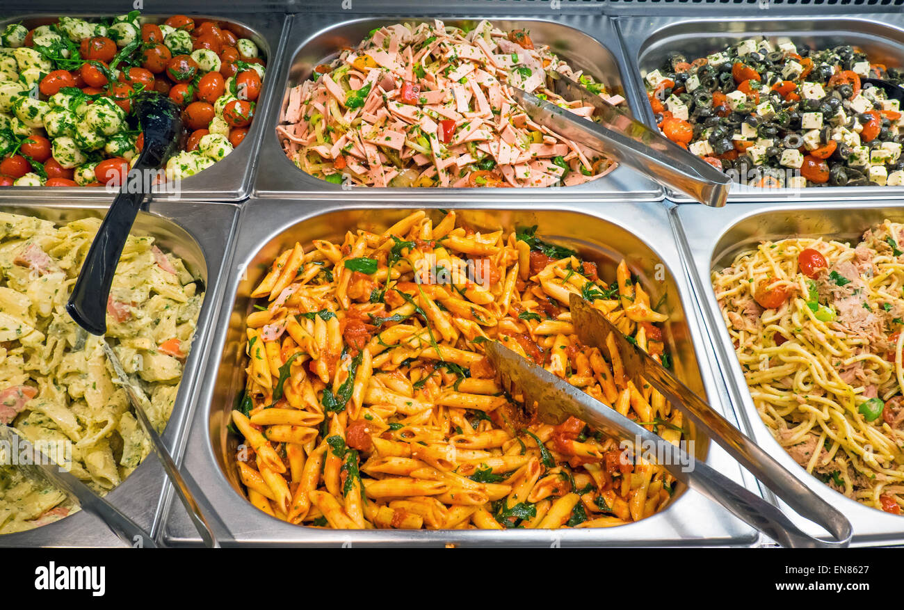 Different salads at a buffet seen in a restaurant Stock Photo - Alamy