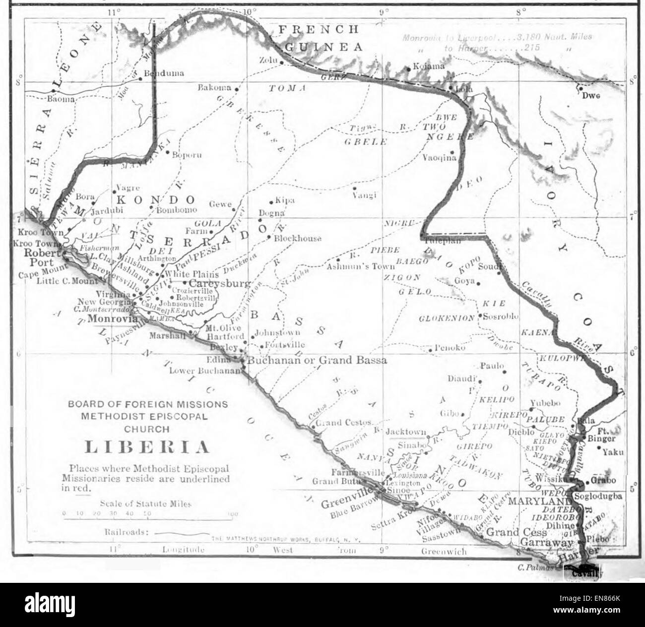 This 1913 map of Liberia shows the country’s geographical layout during ...