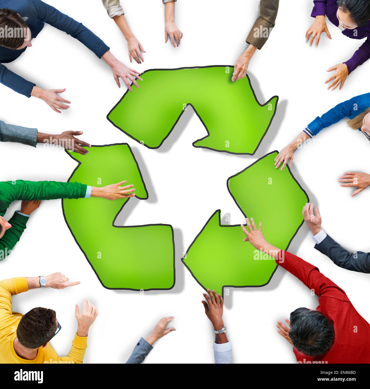 Multiethnic Group of People with Recycling Symbol Stock Photo - Alamy