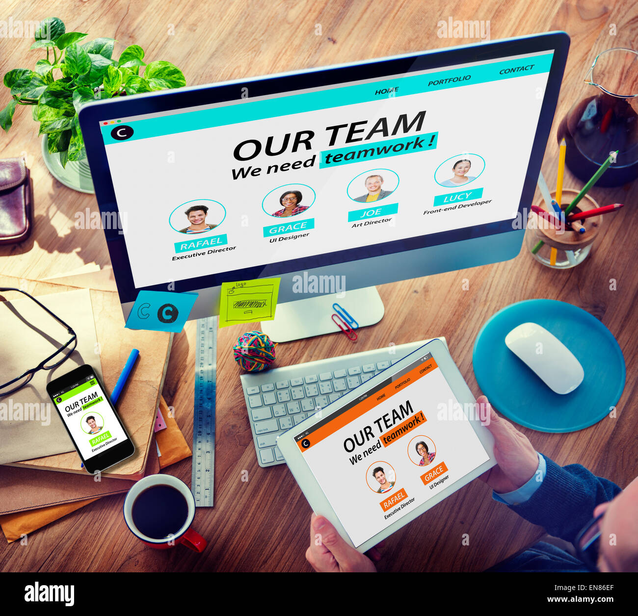 Man Working Computer Organization Team Building Solution Concept Stock ...