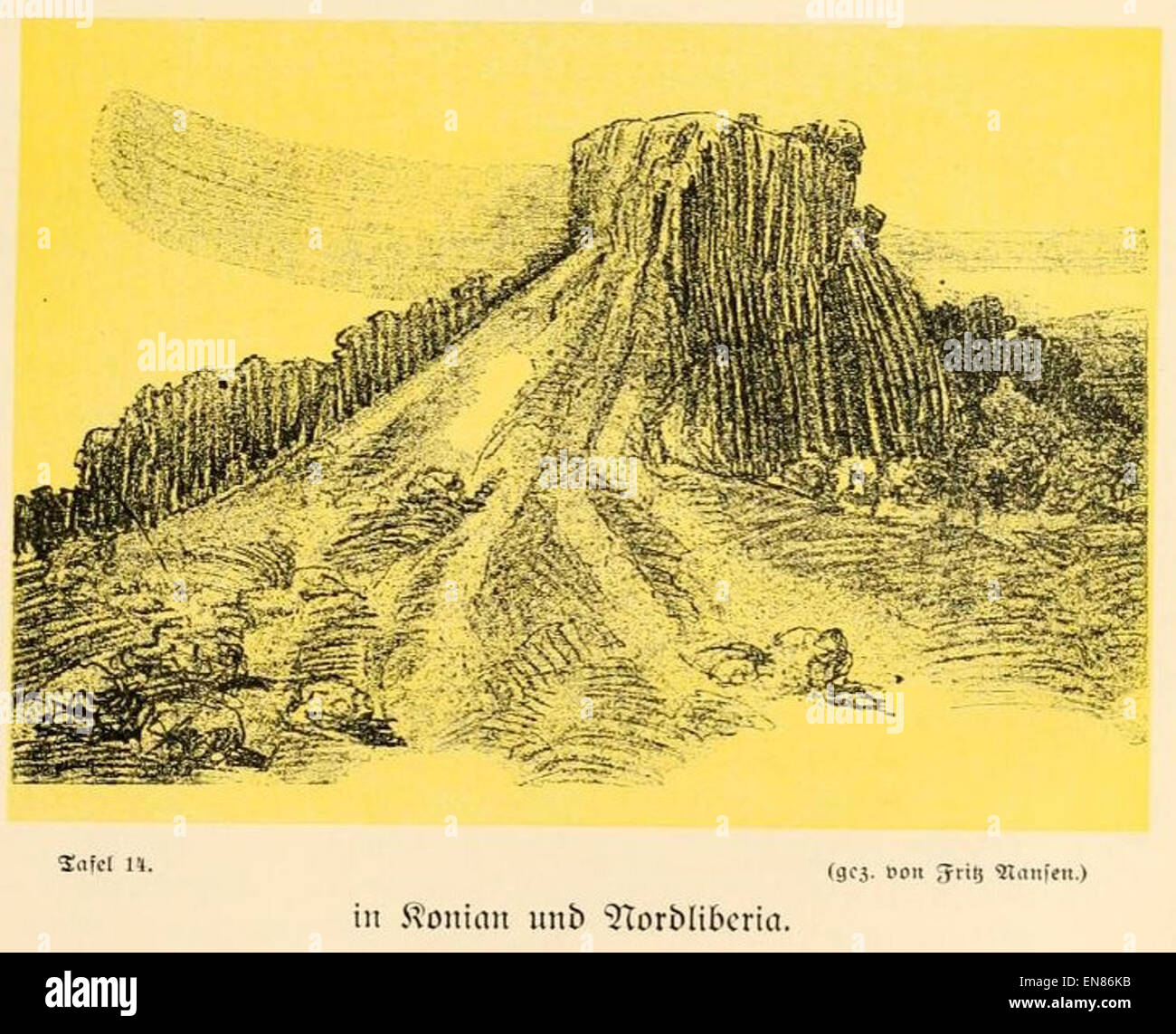 An illustration from Frobenius' 1911 work depicting Mount Konian in ...