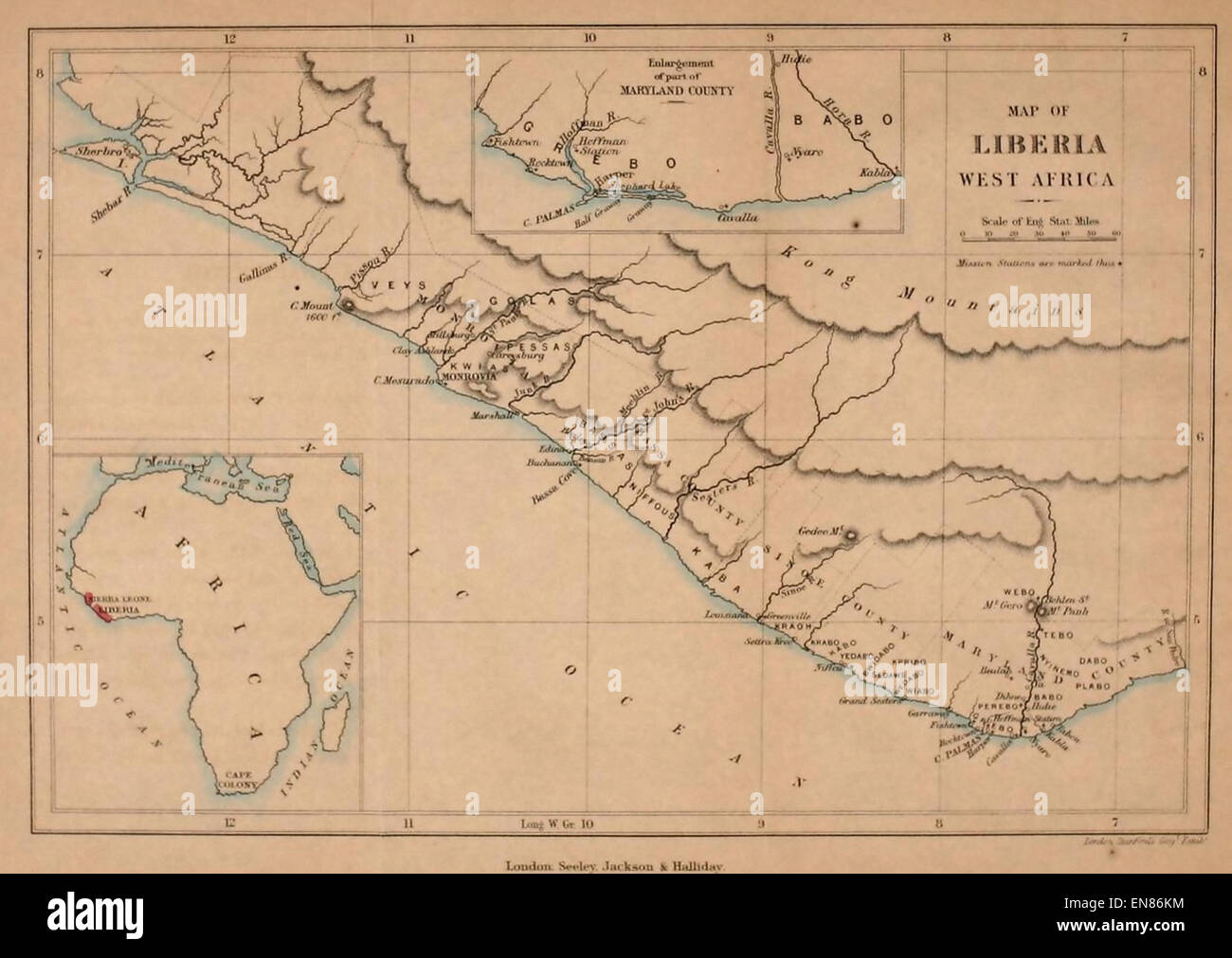 This 1868 map of Liberia offers a detailed representation of the ...