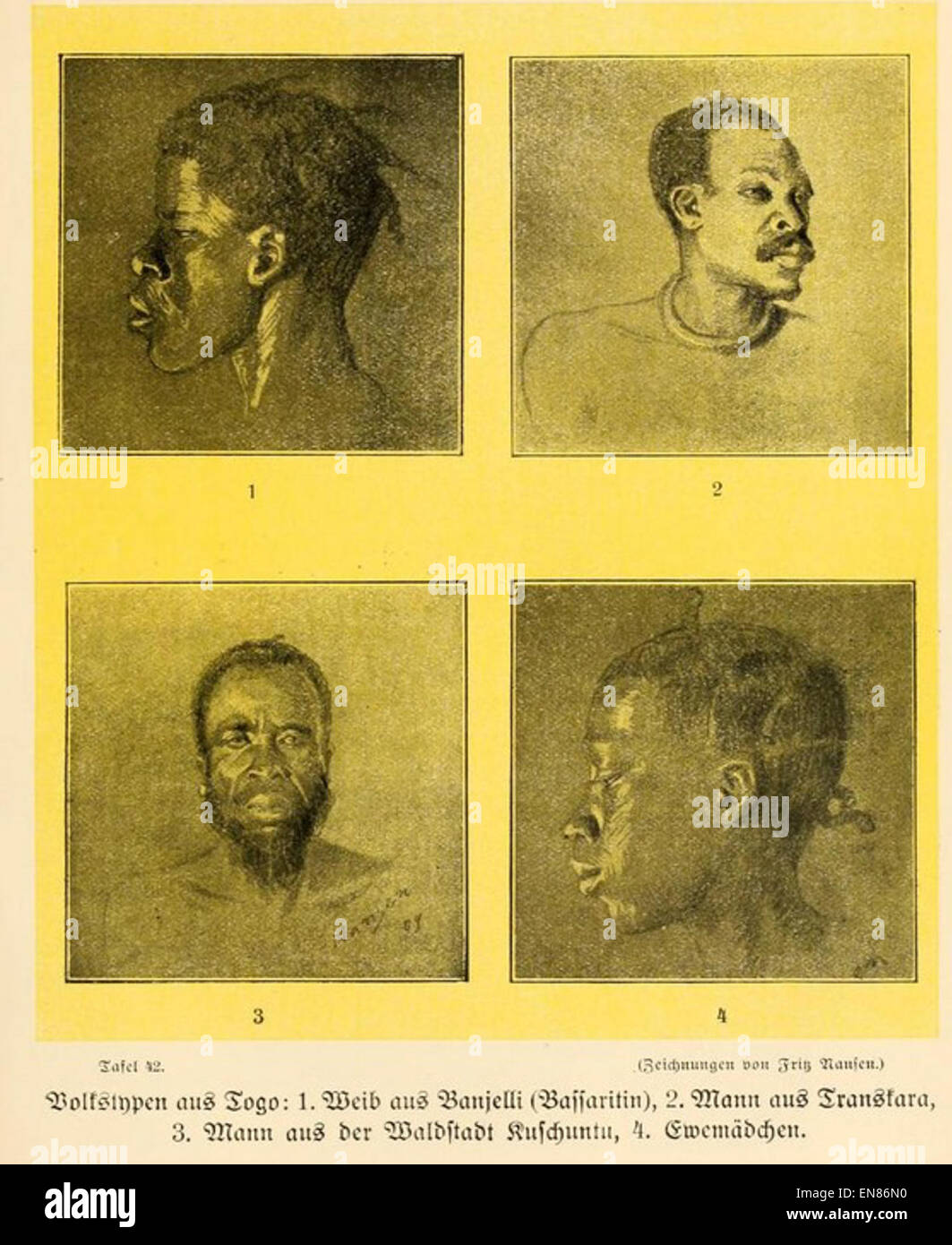 A 1911 ethnographic illustration by Frobenius depicting different human ...