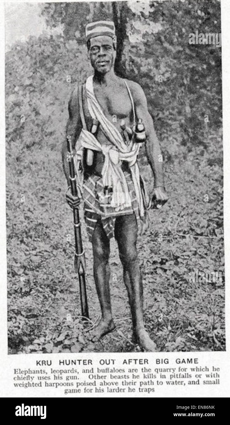A 1920 work by Fyfe showing a Kru hunter, likely from the Kru people of ...