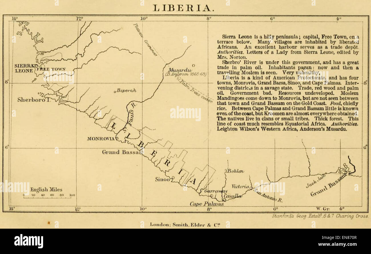 This 1873 map provides an overview of the regions of Liberia and Sierra ...