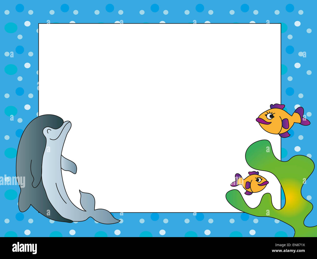 illustration of funny children card with fishes and delfin Stock Photo ...